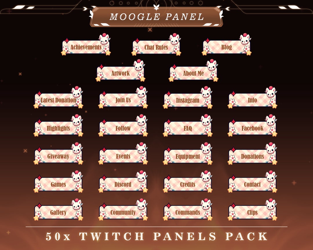 Moogle Twitch Panels | Stream Overlays | Cute Fantasy Theme Graphics | Overlay Panels | Streamer ...