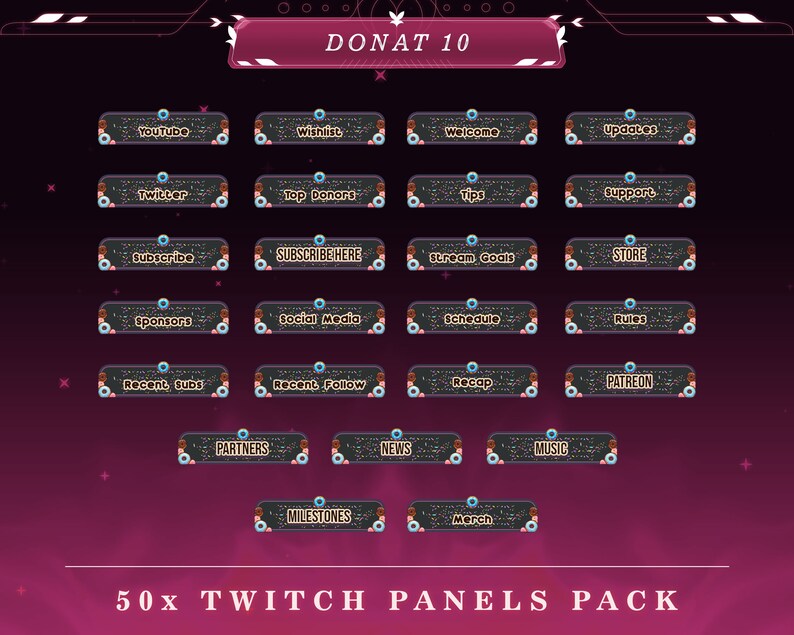Donut Paradise Twitch Panels Stream Overlays Vibrant Donut Graphics ...