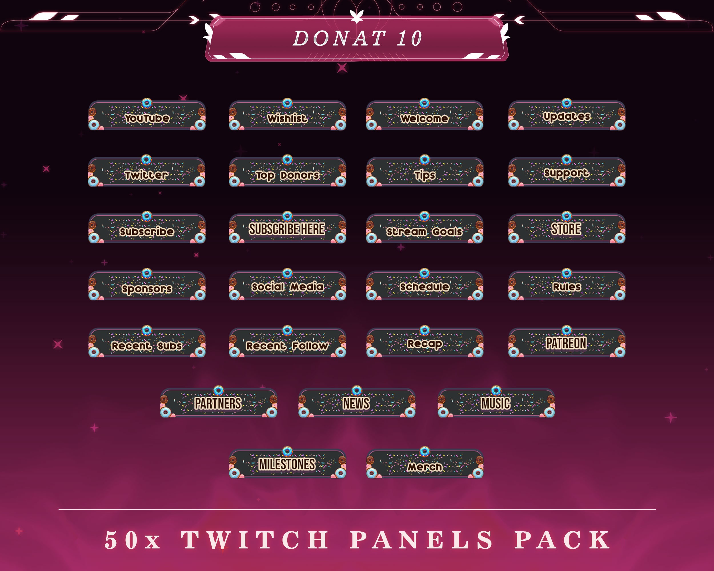 Donut Paradise Twitch Panels Stream Overlays Vibrant Donut Graphics ...