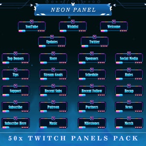 Neon Lights Twitch Panels: Stream Overlay, Bright Theme (50+ PNG) - Etsy