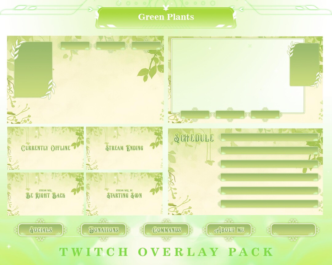 Twitch Overlay Pack Green Plants Nature-themed Stream Design - Stream ...