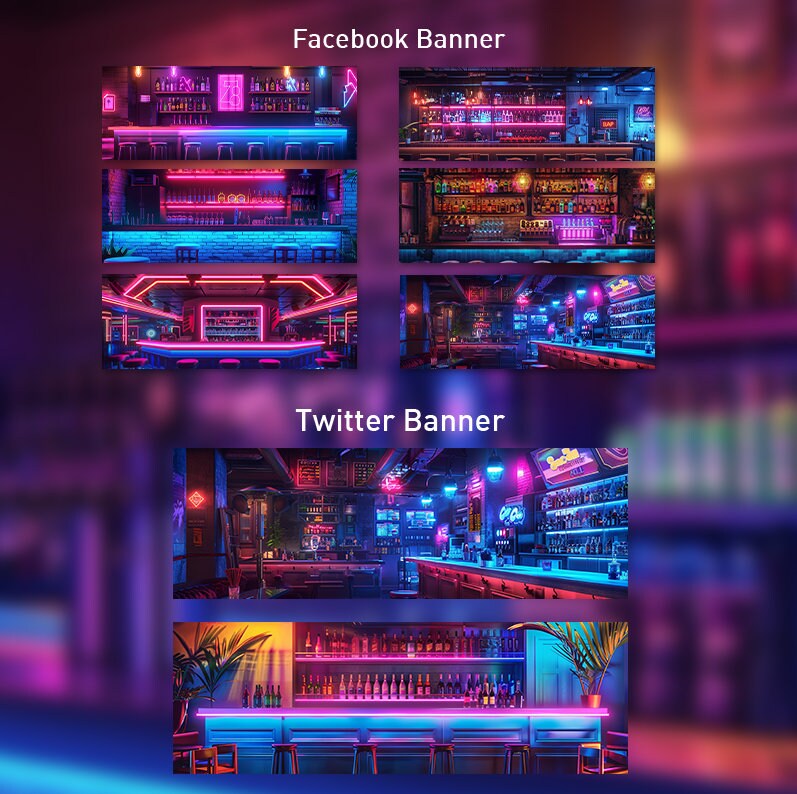 Elevate Your Brand With Neon Bar-themed Banners for Major Platforms - Etsy