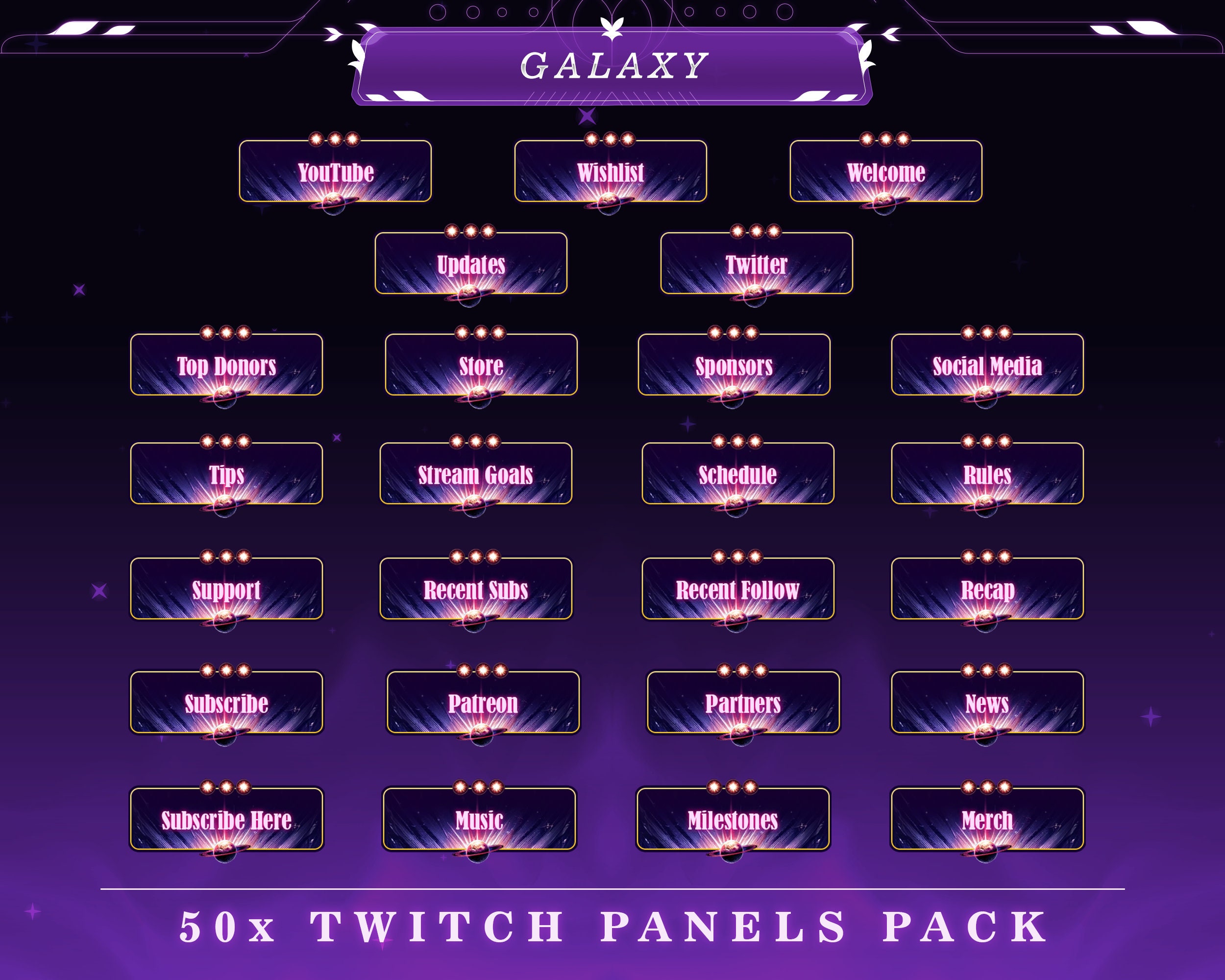 Stellar Galaxy Twitch Panels Stream Overlays Galaxy Theme Graphics ...