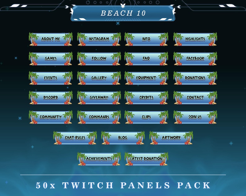 Beach Theme Twitch Panels: Stream Overlay Graphics (50+ PNG) - Etsy