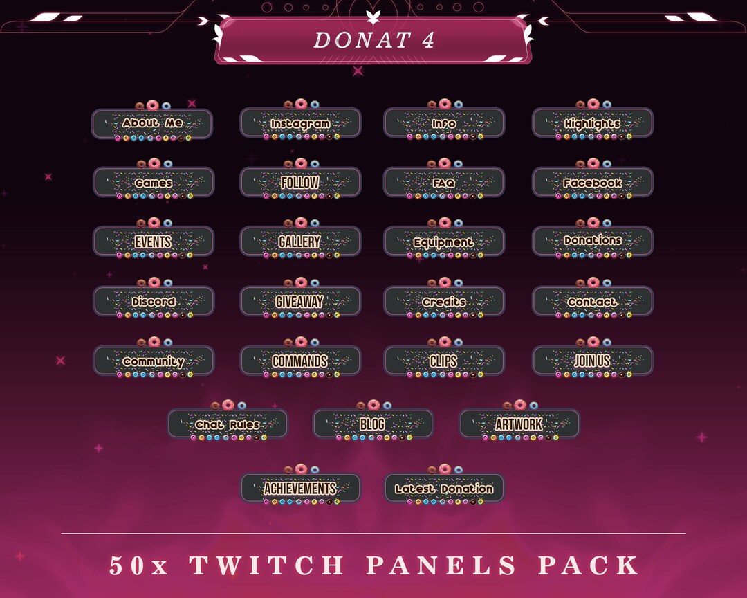 Donut Theme Twitch Panels: Stream Overlay Graphics (50+ PNG) - Etsy