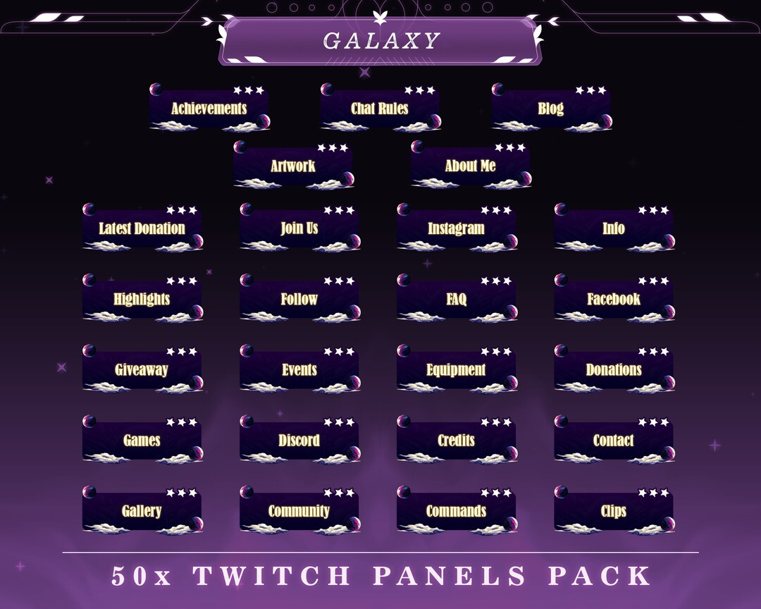 Galaxy Quest Twitch Panels: Cosmic Stream Overlay Graphics - Etsy