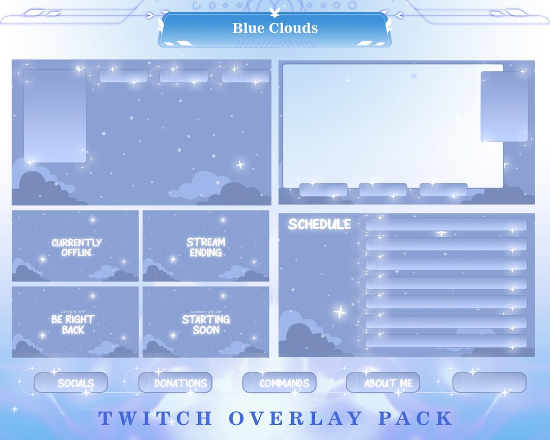 Twitch Overlay Pack Blue Clouds Theme for Streaming - Stream Overlay Pack, OBS Overlay, Animated ...