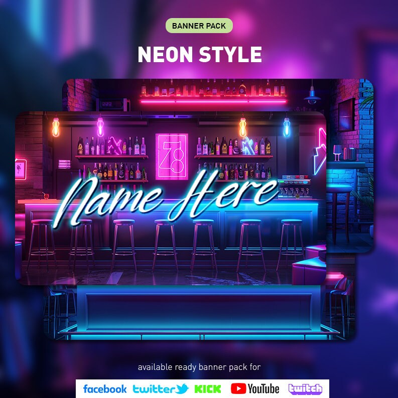 Elevate Your Brand With Neon Bar-themed Banners for Major Platforms - Etsy