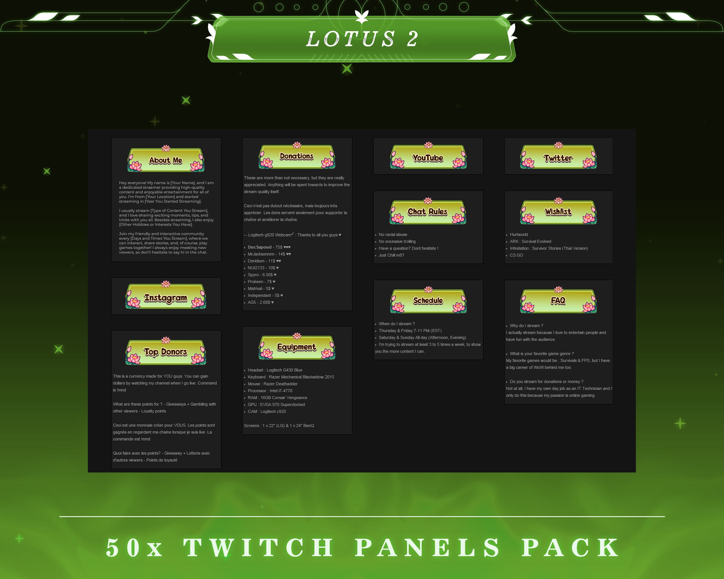 Lotus Blossom Twitch Panels Stream Overlays Floral Theme Graphics ...