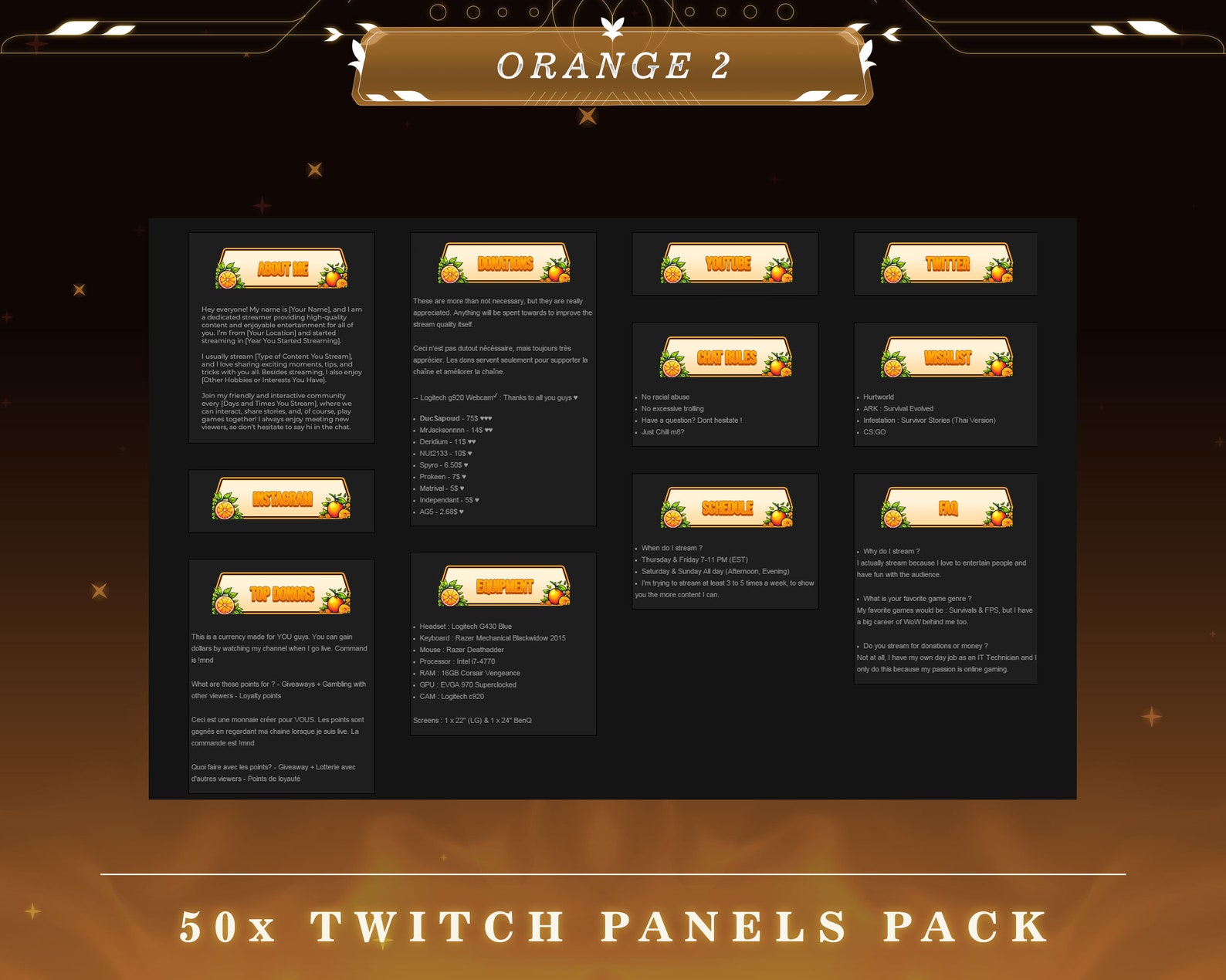 Citrus Splash Twitch Panels: Orange Stream Overlay Pack - Etsy