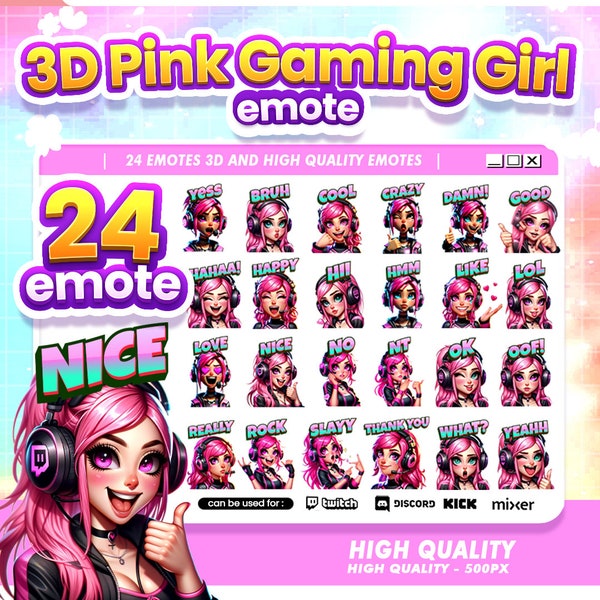 Twitch Emote 3D Pack Blue Pink Streamer Girl for Revolutionize Your ...