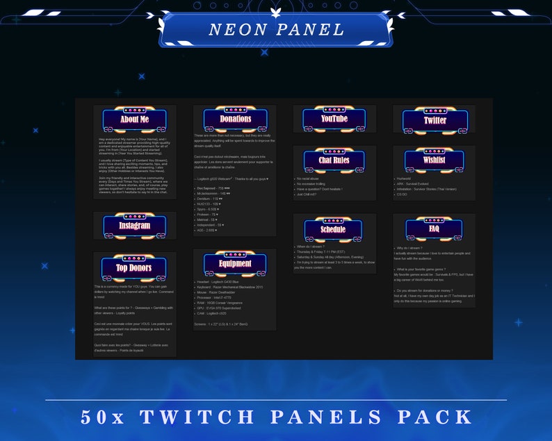 Neon Flux Twitch Panels: Dynamic Stream Overlays (PNG) - Etsy