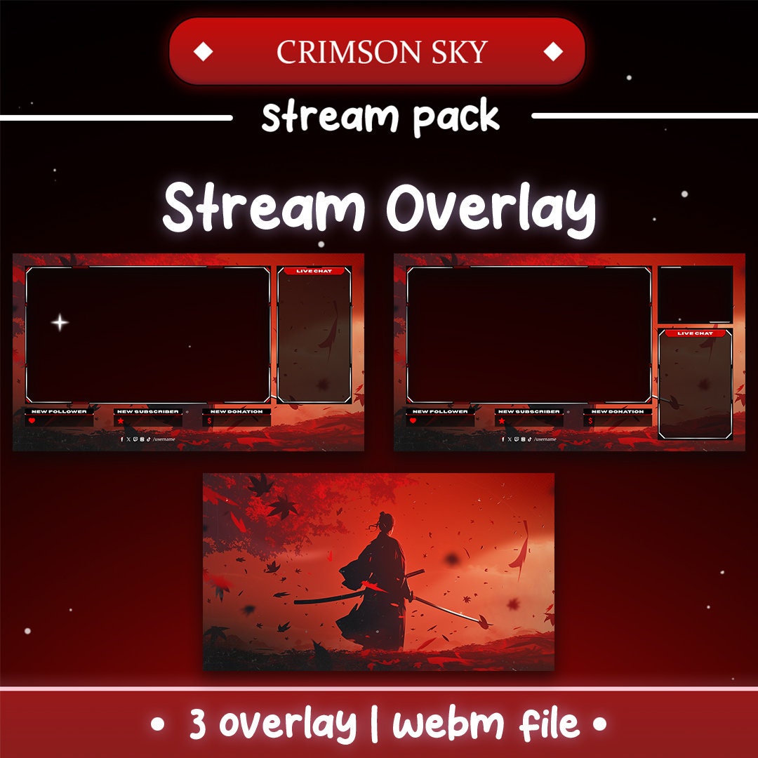 Crimson Sky Animated Stream Overlay Pack: Twitch, Youtube, Kick - Etsy