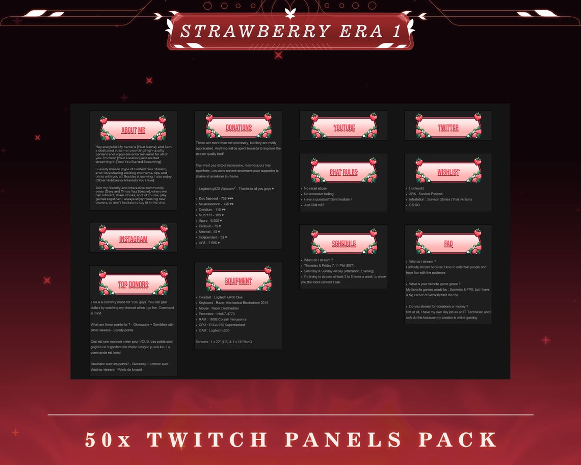 Strawberry Twitch Panels Stream Overlays Fruity Theme Graphics Overlay ...
