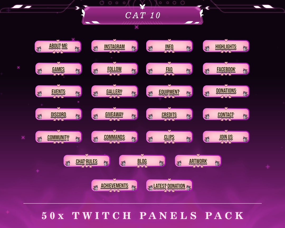 Pink Cat Twitch Panels | Stream Overlays | Cat Theme Graphics | Overlay ...