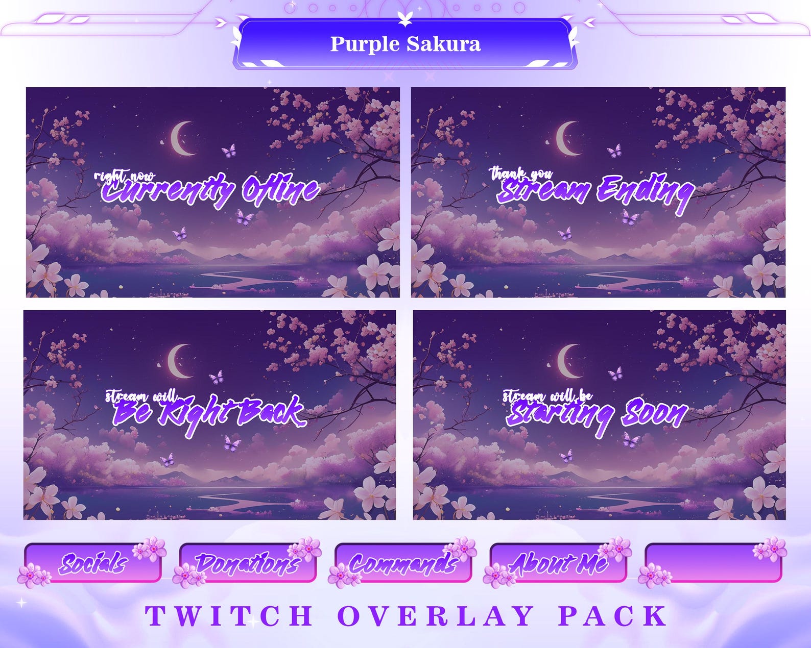 Animated Starlit Sakura Stream Overlay Pack: Twitch, Youtube, Kick - Etsy
