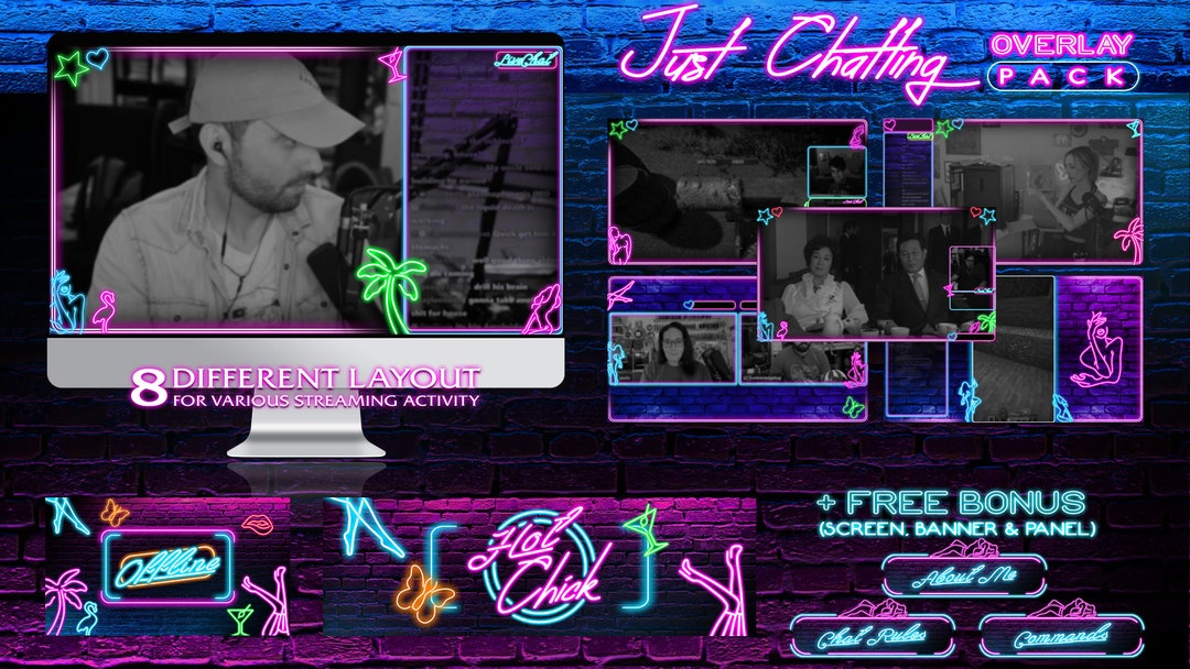 Hot Chick Animated Just Chatting Screen Overlay Pack: Sizzling Stream ...