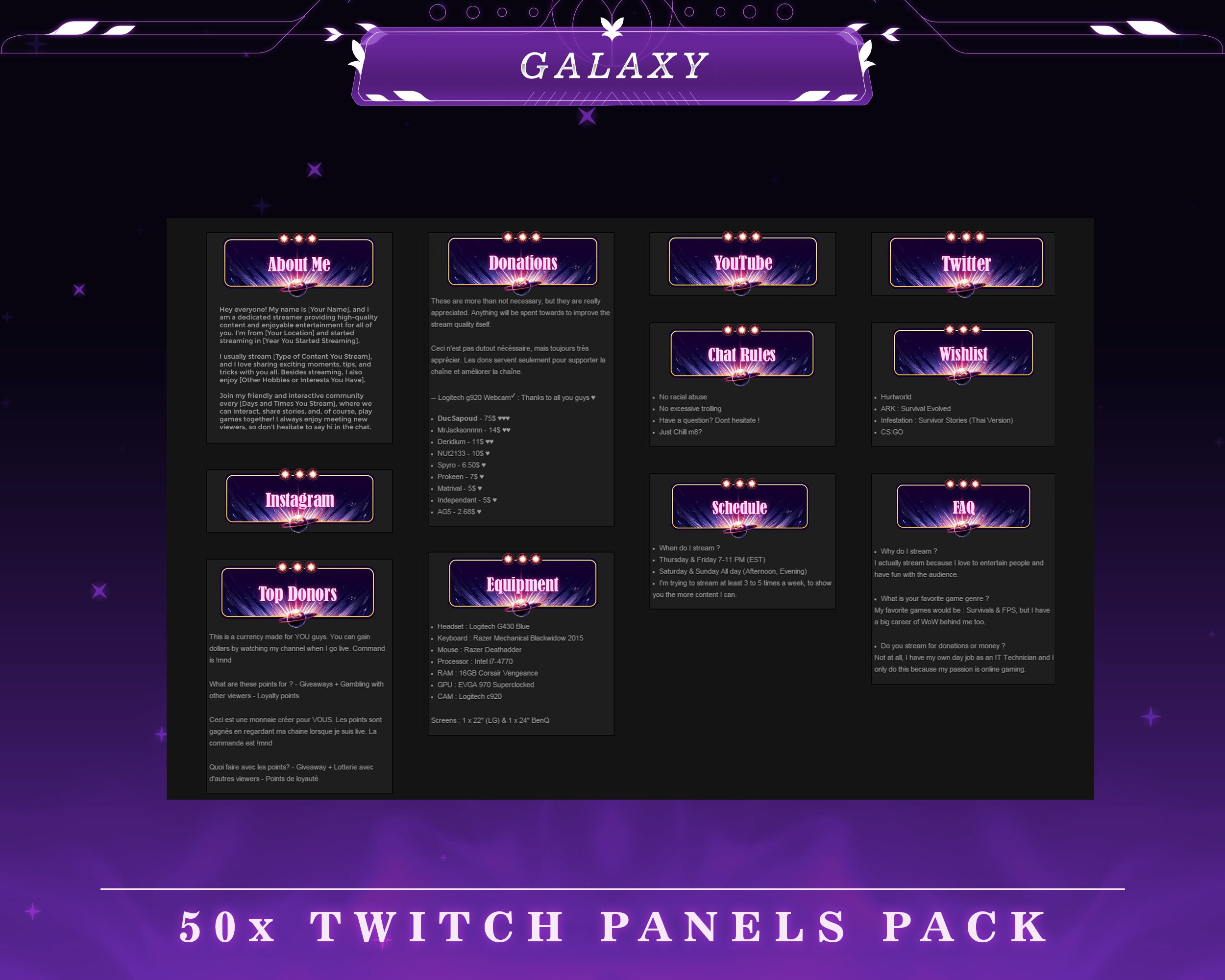 Stellar Galaxy Twitch Panels Stream Overlays Galaxy Theme Graphics ...