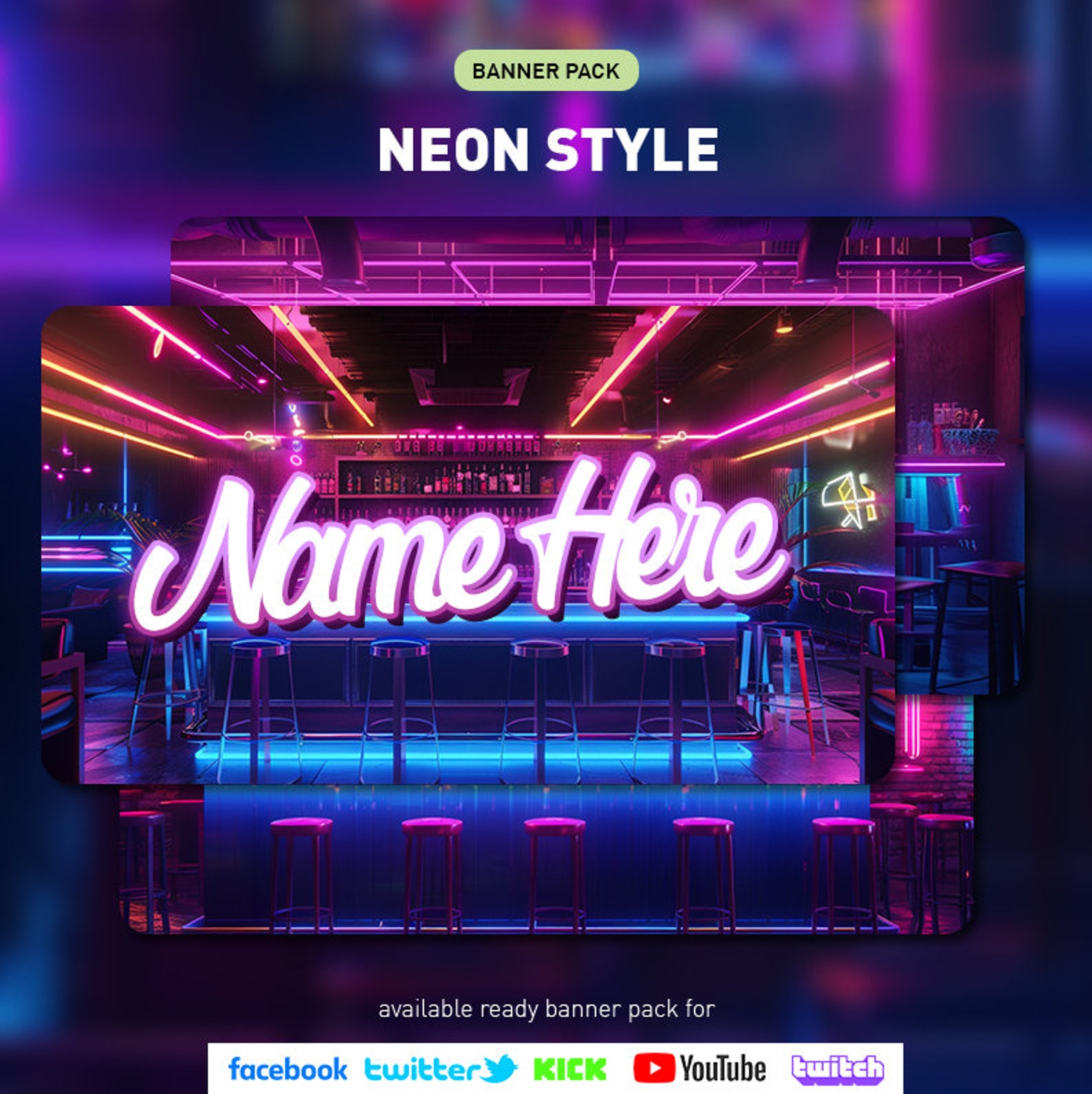 Neon Nights - Striking Banner Pack for Standout Online Visuals - Etsy