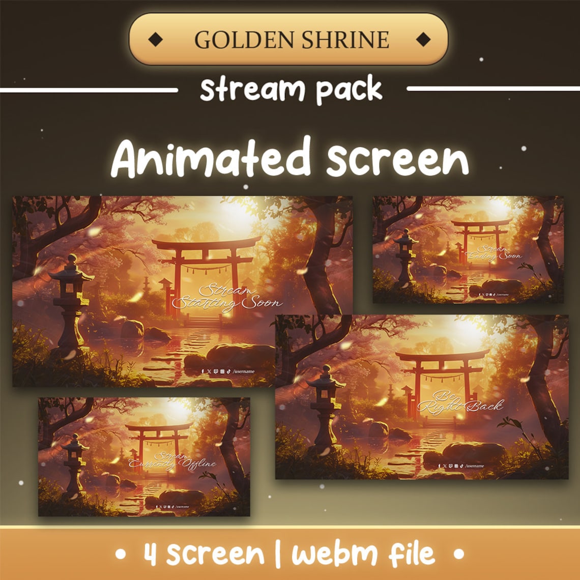 Golden Shrine Animated Stream Overlay Pack: Twitch, Youtube, Kick - Etsy