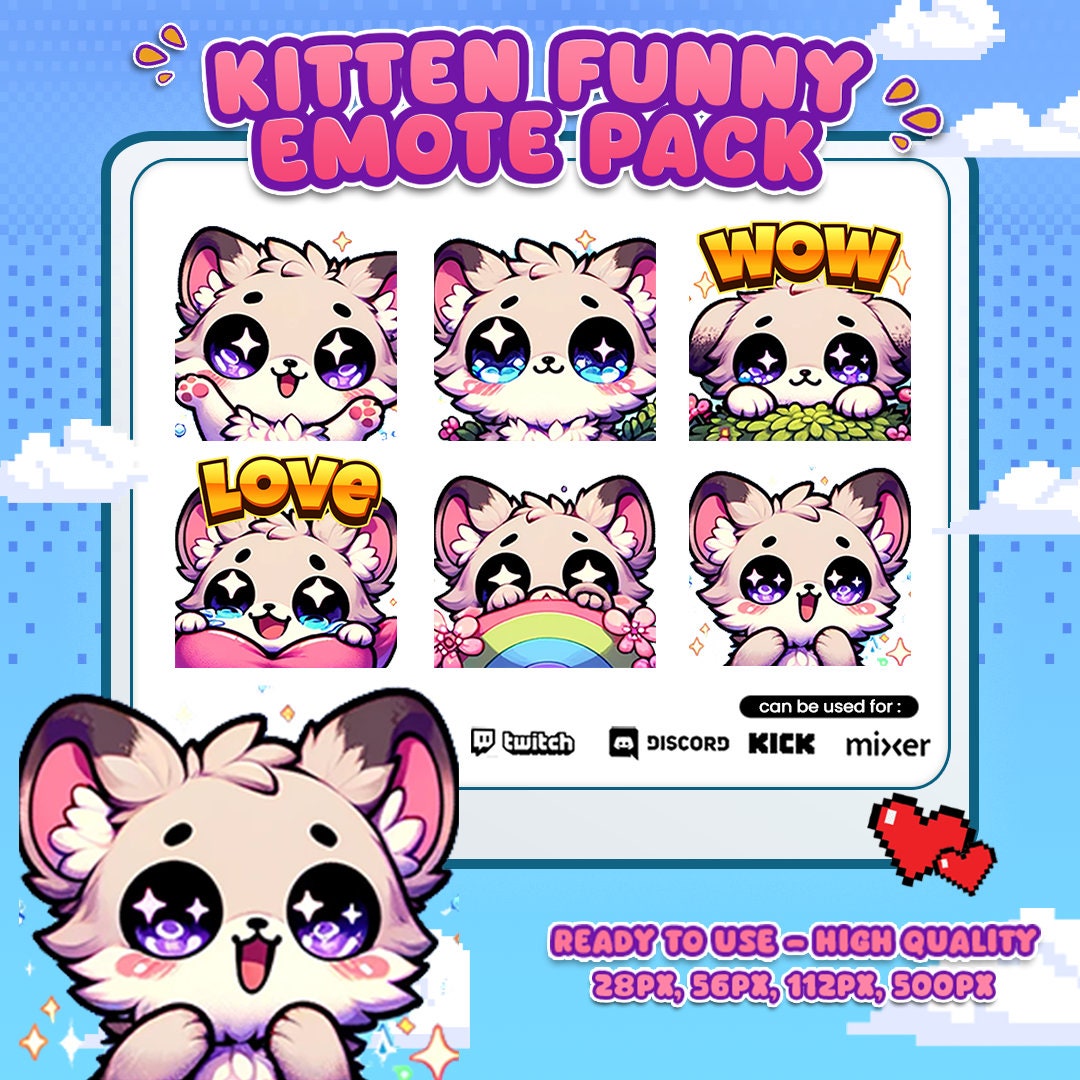 Twitch Emote Kitten Kawaii Chibi Pack for Cute Cat Themed Streamers - Etsy