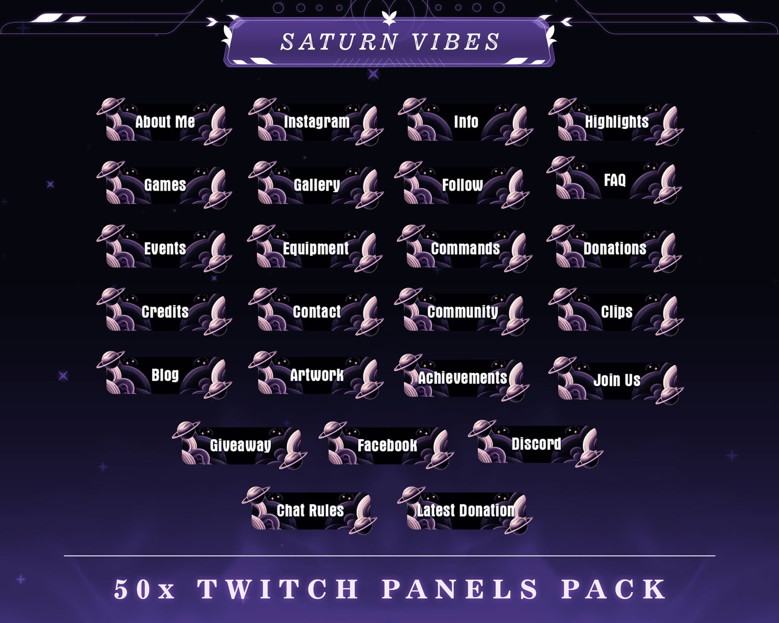 Galaxy Twitch Panels: Saturn Vibes Stream Overlay (50+ PNG) - Etsy