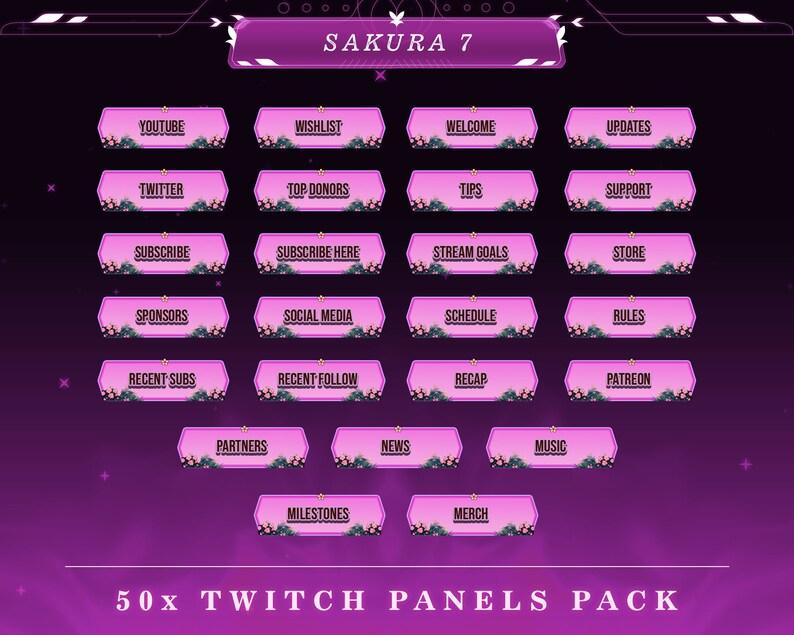 Sakura Twitch Panels: 50+ Stream Overlay Graphics (PNG) - Etsy