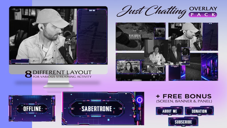 Animated Just Chatting Sabertrone Screen Overlay Pack: Futuristic ...