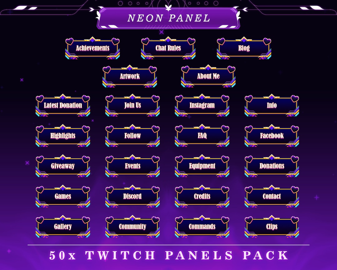 Neon Twitch Panels | Stream Overlays | Vibrant Neon Graphics | Overlay ...