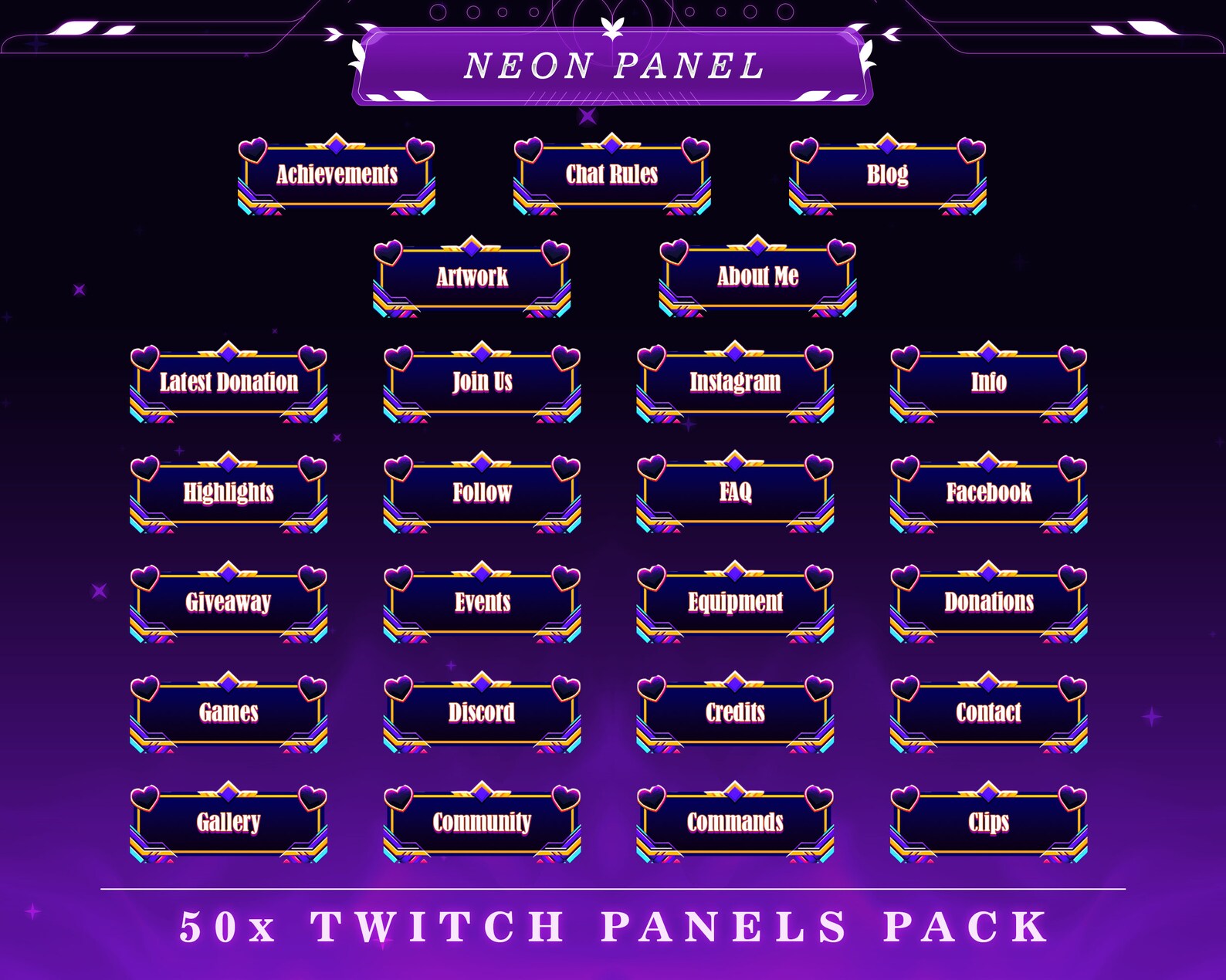 Neon Twitch Panels Stream Overlays Vibrant Neon Graphics Overlay Panels ...