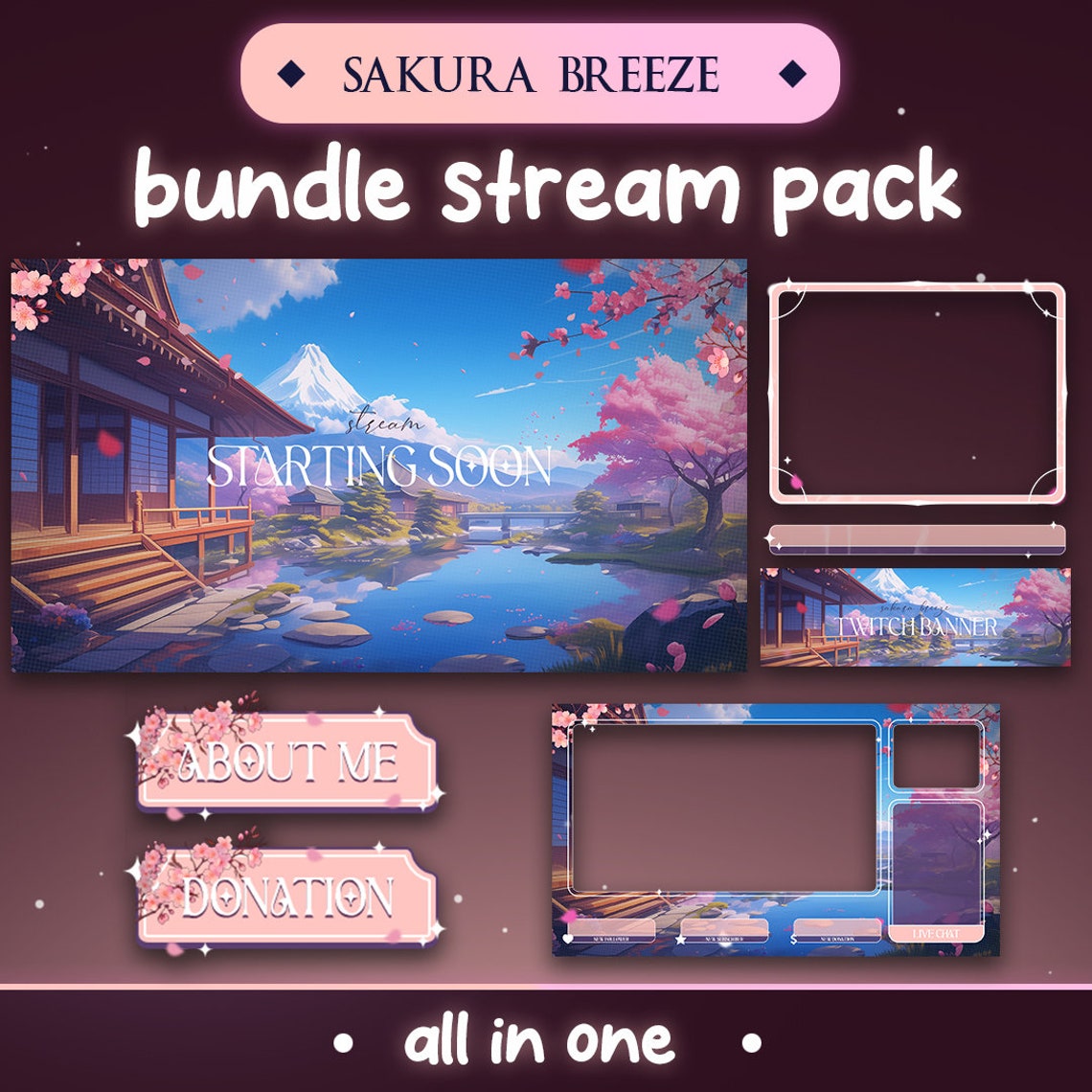 Sakura Breeze Animated Stream Overlay Pack: Twitch, Youtube, Kick ...