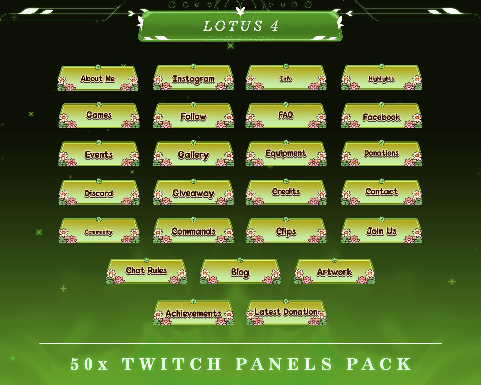 Lotus Elegance Twitch Panels Stream Overlays Elegant Theme Graphics ...