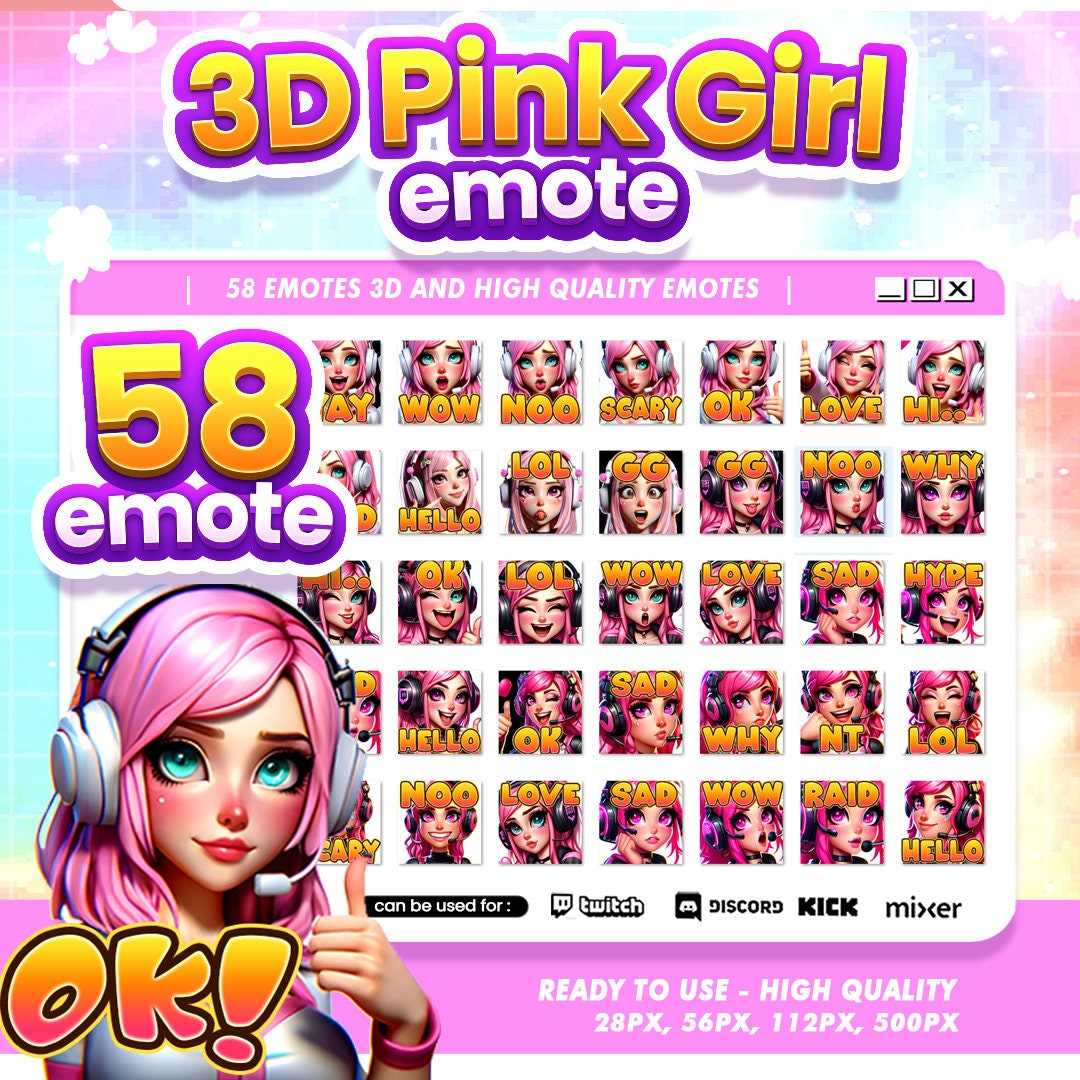 Twitch Emote Ultimate 3D Pink Girl for Transform Your Streamer Chat ...
