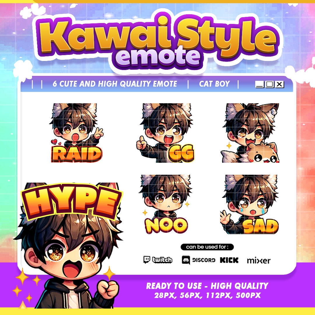 Twitch Emote Kawaii Chibi Cat Boy Pack for Adorable Feline-themed ...