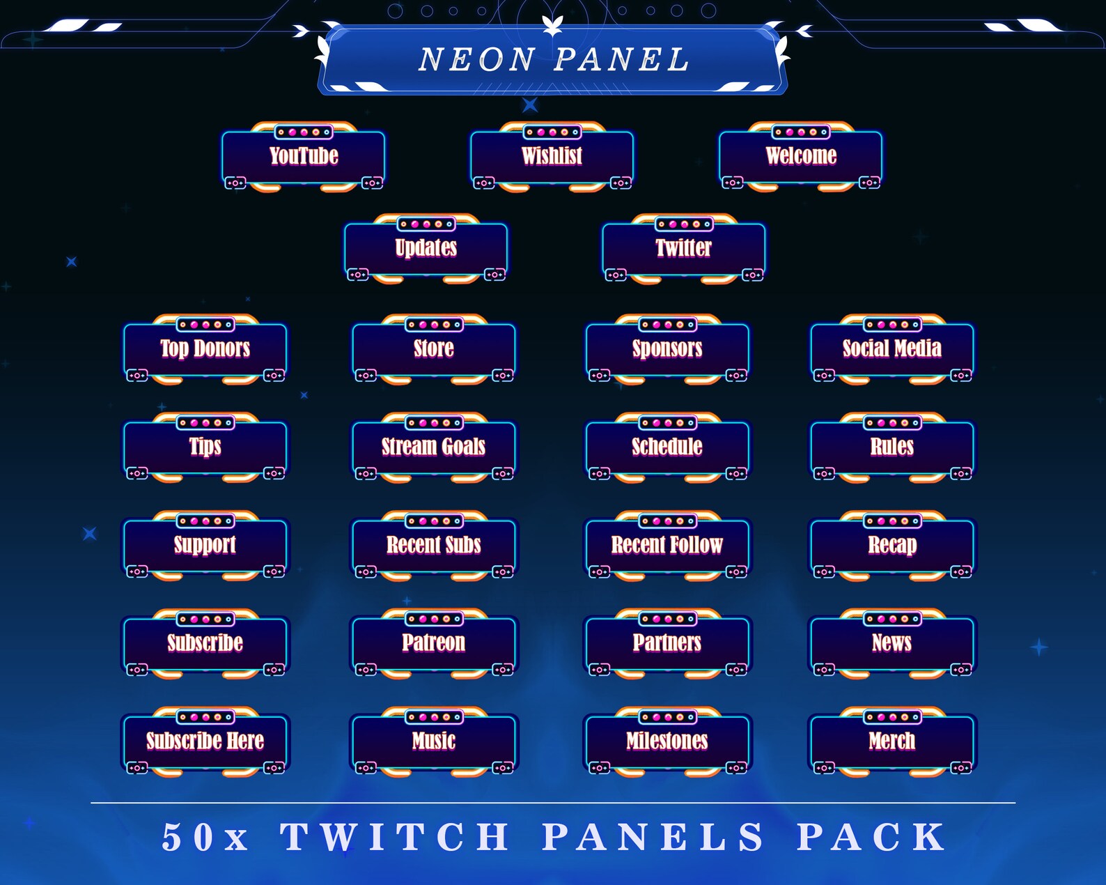 Neon Flux Twitch Panels: Dynamic Stream Overlays (PNG) - Etsy