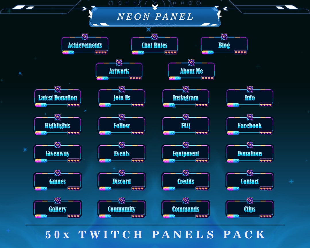 Neon Lights Twitch Panels: Stream Overlay, Bright Theme (50+ PNG) - Etsy