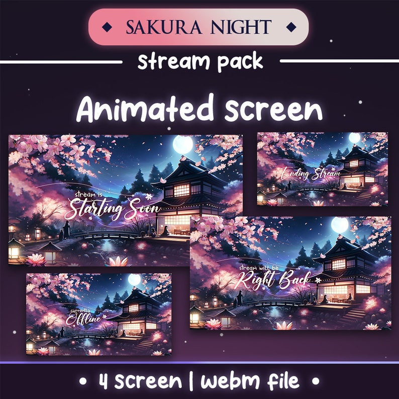 Animated Stream Overlay Pack Sakura Night for Make Your Streams Stand Out Live Stream, Animated ...