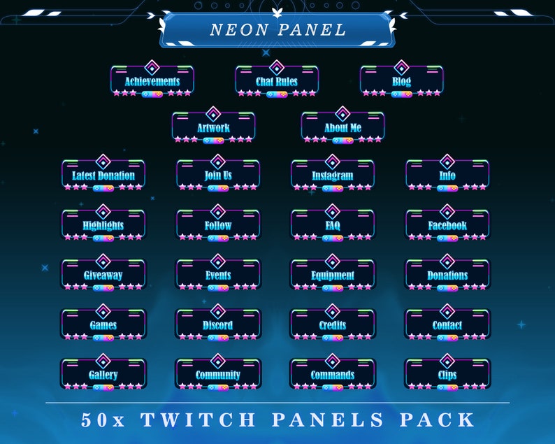 Neon Glow Twitch Panels: 50+ Stream Overlay Graphics (PNG) - Etsy