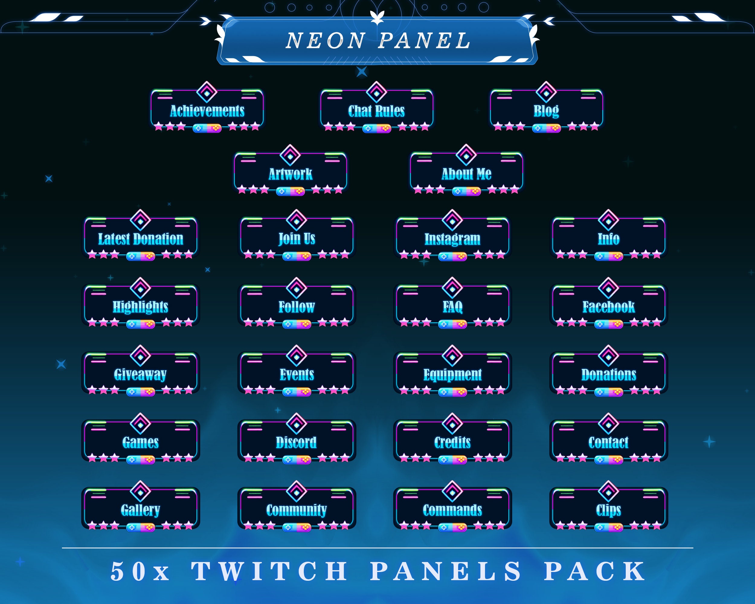 Neon Glow Twitch Panels Stream Overlays Glowing Theme Graphics Overlay ...