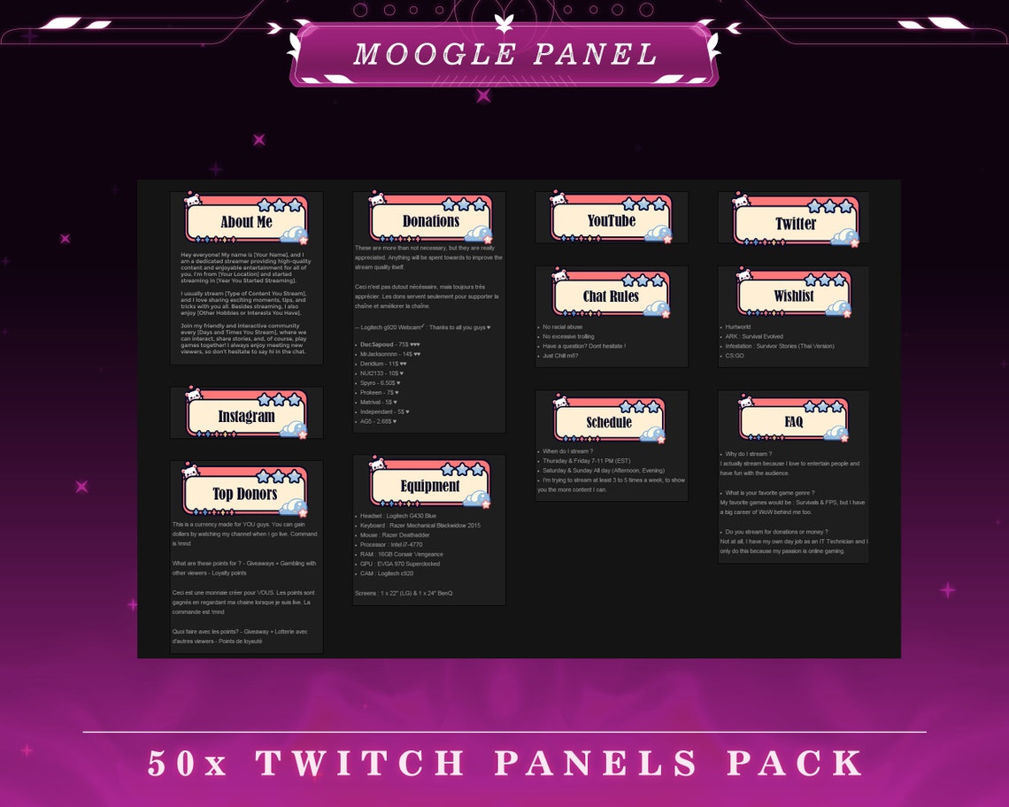 Moogle Twitch Panels Stream Overlays Cute Fantasy Theme Graphics ...