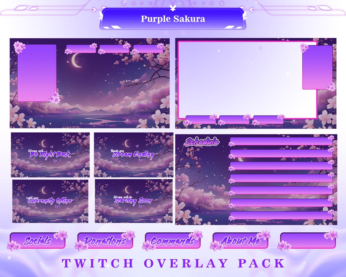 Animated Starlit Sakura Stream Overlay Pack: Twitch, Youtube, Kick - Etsy