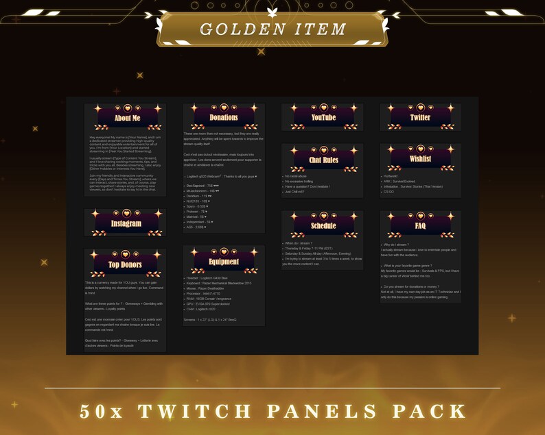 Golden Twitch Panels: Opulent Stream Overlay Graphics - Etsy