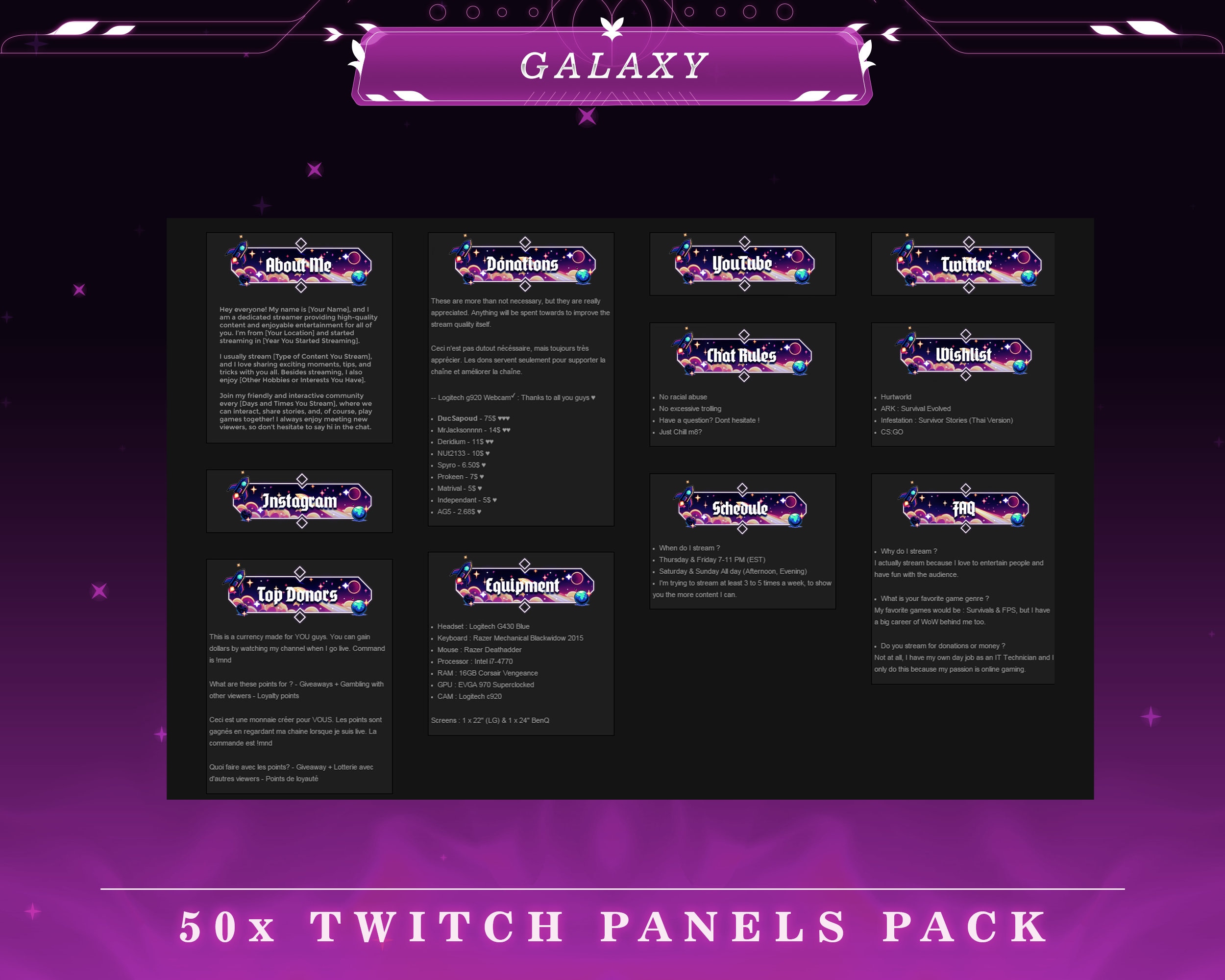 Galaxy Twitch Panels Stream Overlays Cosmic Theme Graphics Overlay ...