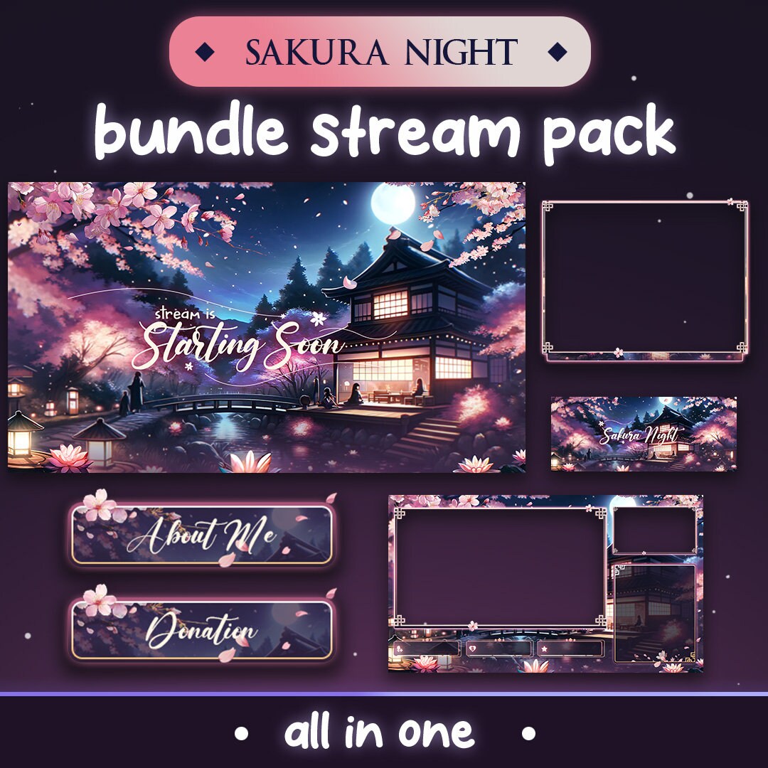 Animated Stream Overlay Pack Sakura Night for Make Your Streams Stand ...