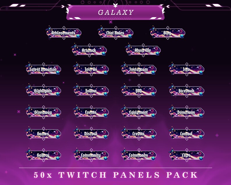 Galaxy Twitch Panels Stream Overlays Cosmic Theme Graphics Overlay ...