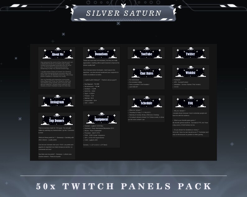 Silver Saturn Twitch Panels: Space Theme Stream Overlay (PNG) - Etsy