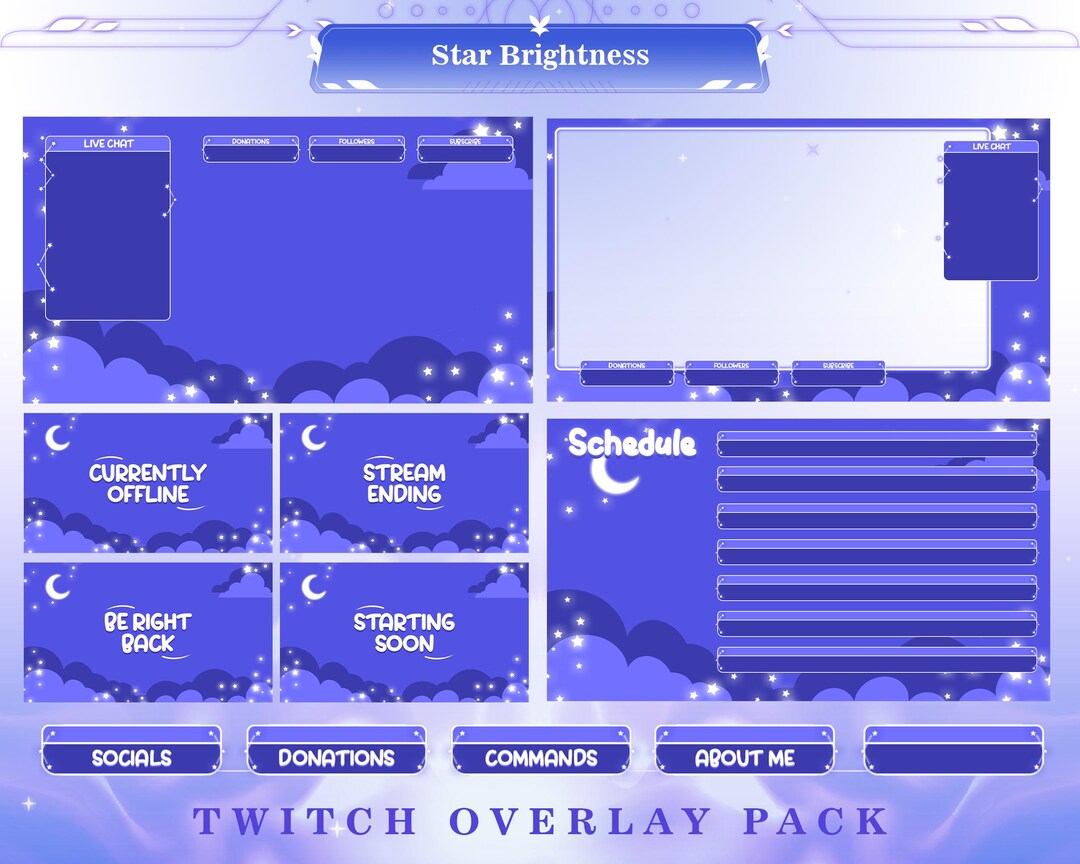 Star Brightness Night Sky Twitch Overlay Pack: Animated Stream Screens ...