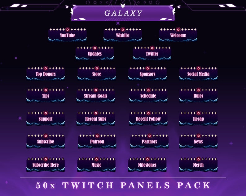 Interstellar Galaxy Twitch Panels: Stream Overlay Graphics (50+ PNG) - Etsy