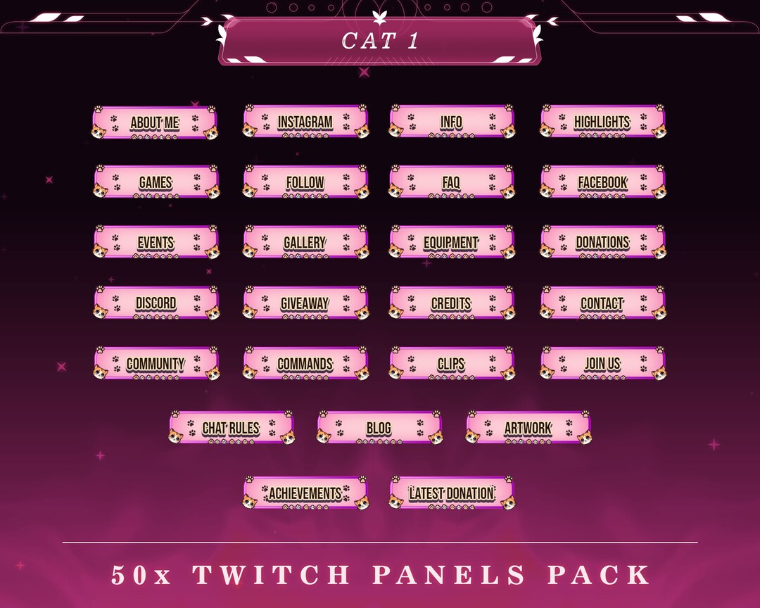 Whisker Wonderland Twitch Panels | Stream Overlays | Cat Theme Graphics ...