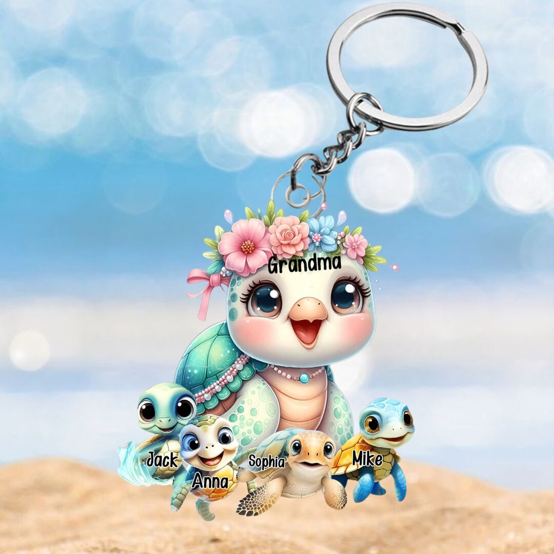Mama/nana Turtle With Little Kids Keychain, Personalized Acrylic ...